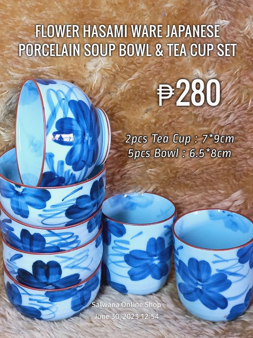 FLOWER HASAMI WARE JAPAN PORCELAIN SOUP BOWLS AND TEA CUPS SET on Carousell