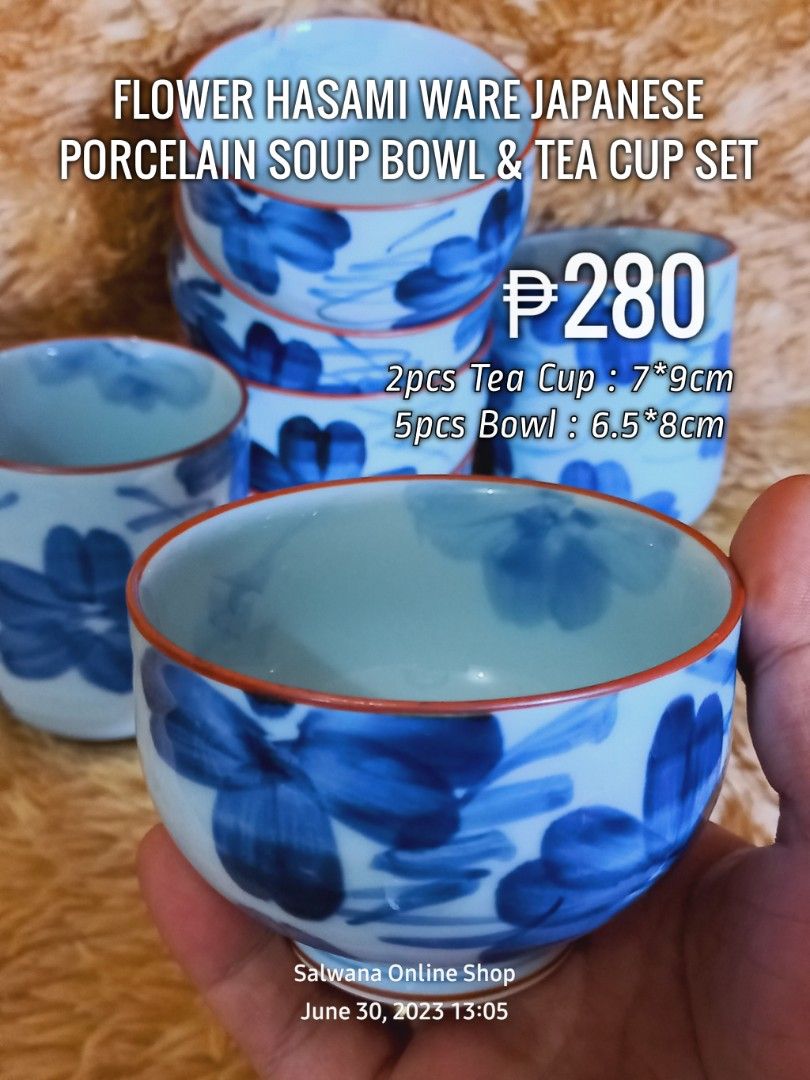 FLOWER HASAMI WARE JAPAN PORCELAIN SOUP BOWLS AND TEA CUPS SET on Carousell