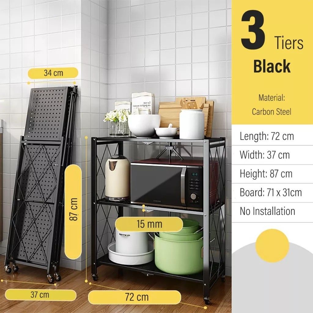 Foldable Rack Rak Lipat Beroda Rak Dapur Rak Buku Rak Bilik Rak Deko ...