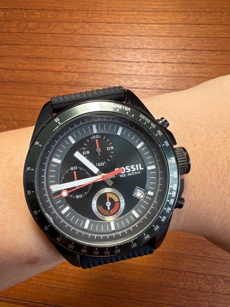 Fossil green chronograph rubber strap, Luxury, Watches on Carousell
