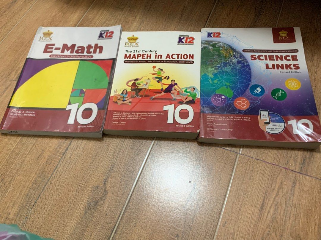 grade 10 jhs books (science links 10, e math 10, mapeh in action 10) on Carousell
