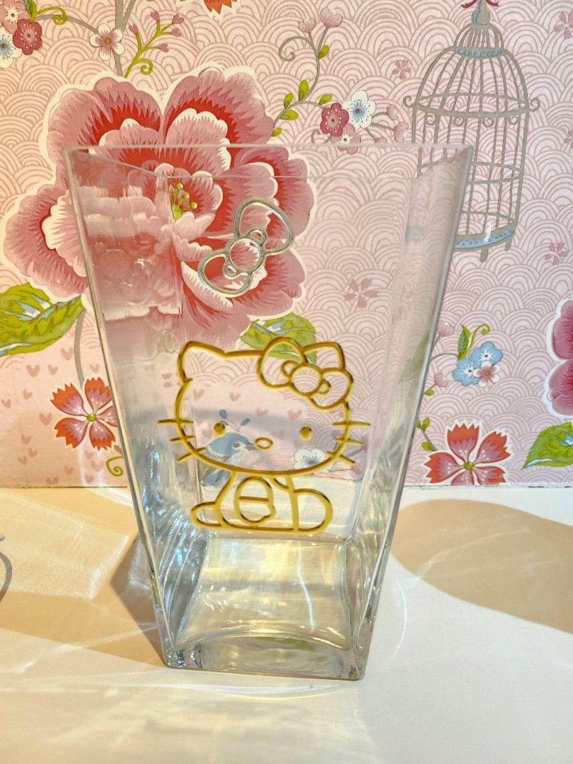 Hello Kitty Emblem Sticker on Glass Vase - Japan Authentic, Furniture ...