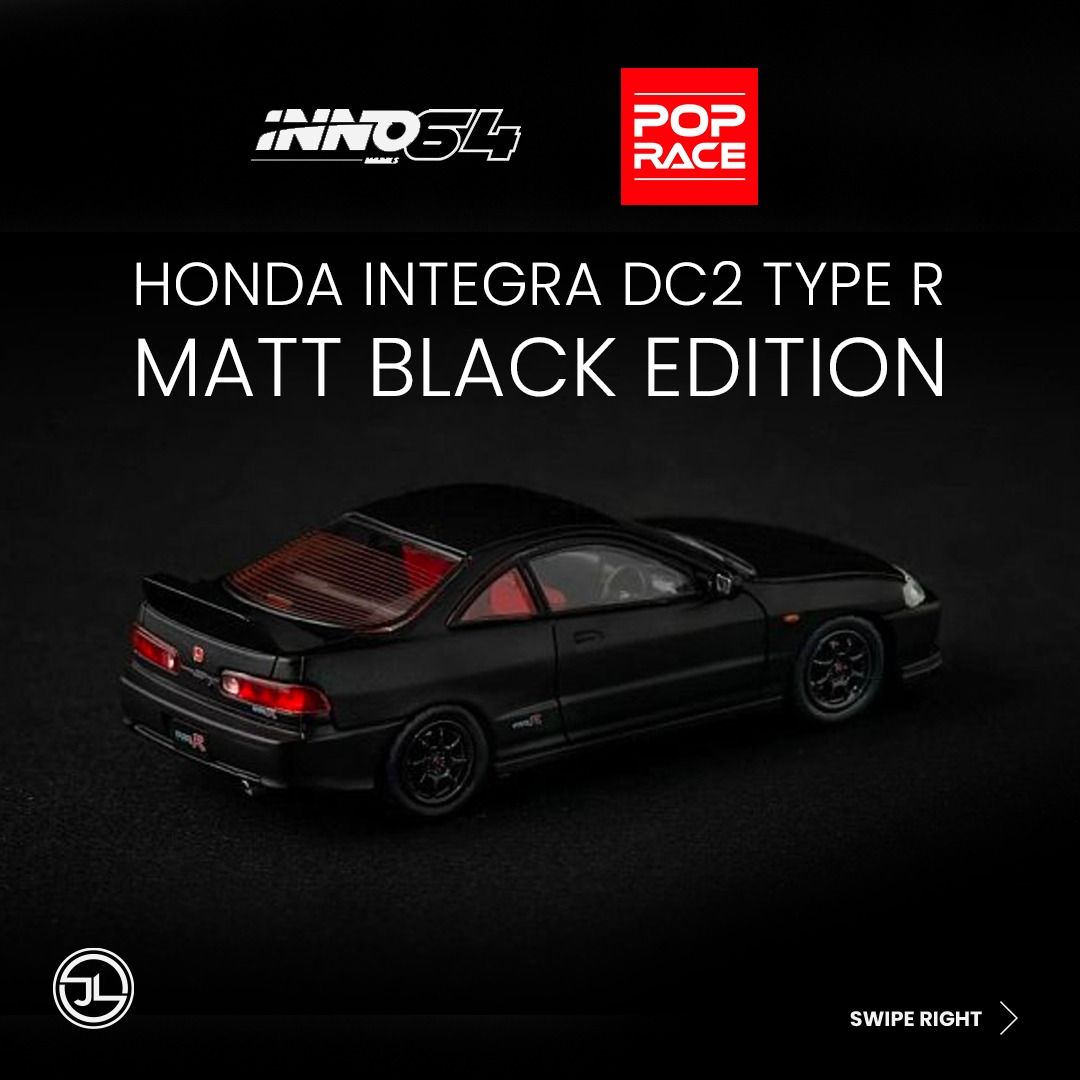 Inno64 x POP RACE Honda Integra DC2 TYPE R Matt Black Edition 1:64 ...