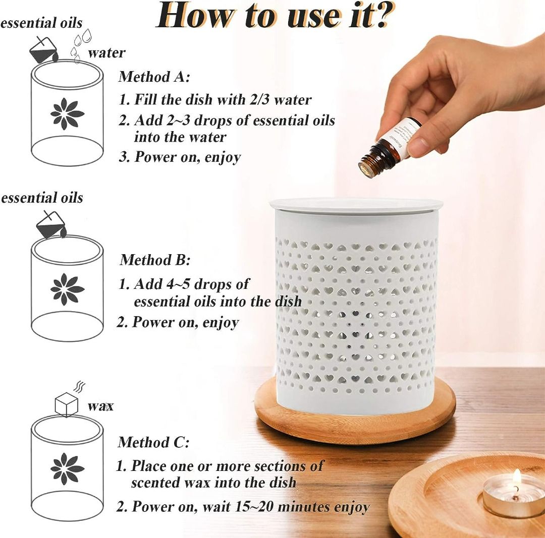 J060) CERAMIC ELECTRIC WAX MELT WARMER + TABLE LAMP, ESSENTIAL OIL ...