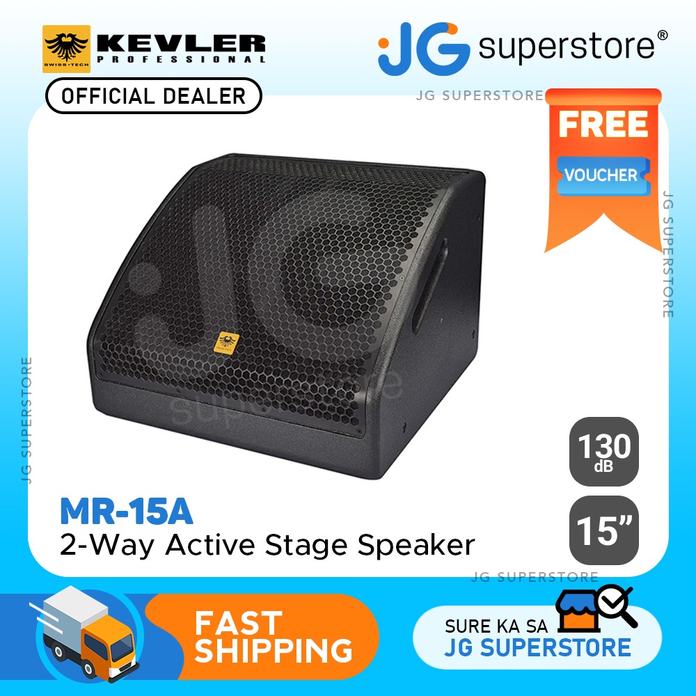 KEVLER MR-15A 15" 600W 2-Way Coaxial Active Stage Monitor Speaker with Volume Controls, 3-Pin ...