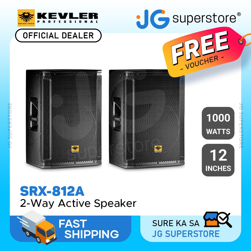 KEVLER SRX-812A 12" 1000W 2-Way Bass Reflex Full Range Active Loud Speaker (PAIR) with Built-In ...