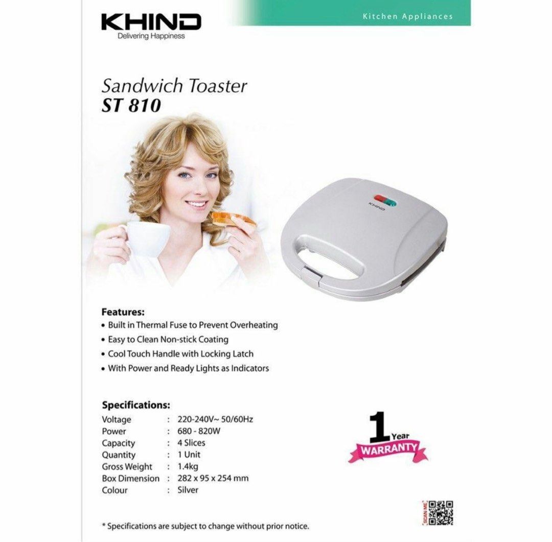 KHIND Sandwich Toaster ST810, TV & Home Appliances, Kitchen Appliances ...