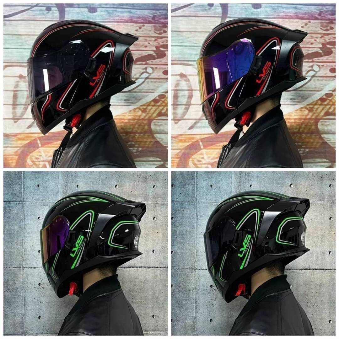 LVS Modular DOT-certified motorbike helmet with double visor Flip-up ...