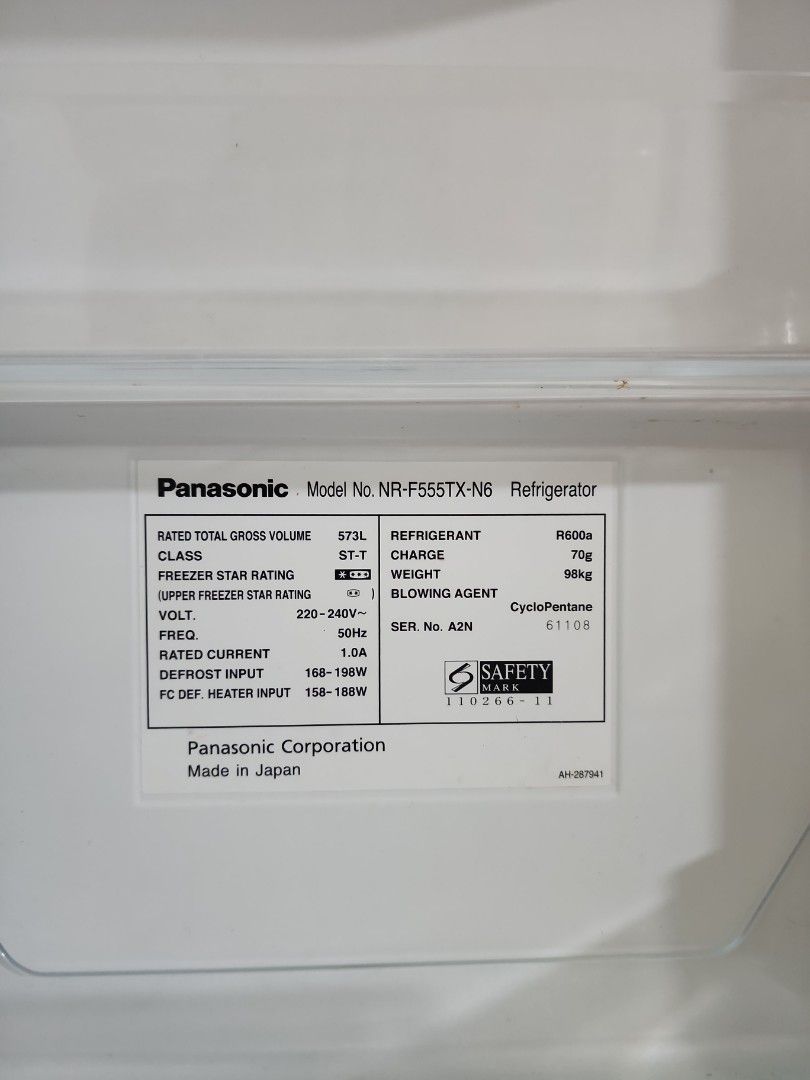 Panasonic Refrigerator with internal automatic ice maker, TV & Home ...