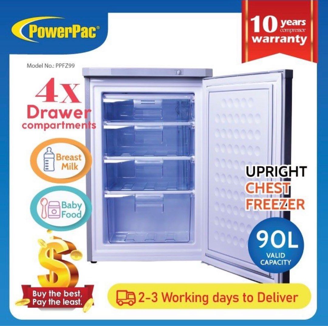 Powerpac 90L Chest Freezer, TV & Home Appliances, Kitchen Appliances ...