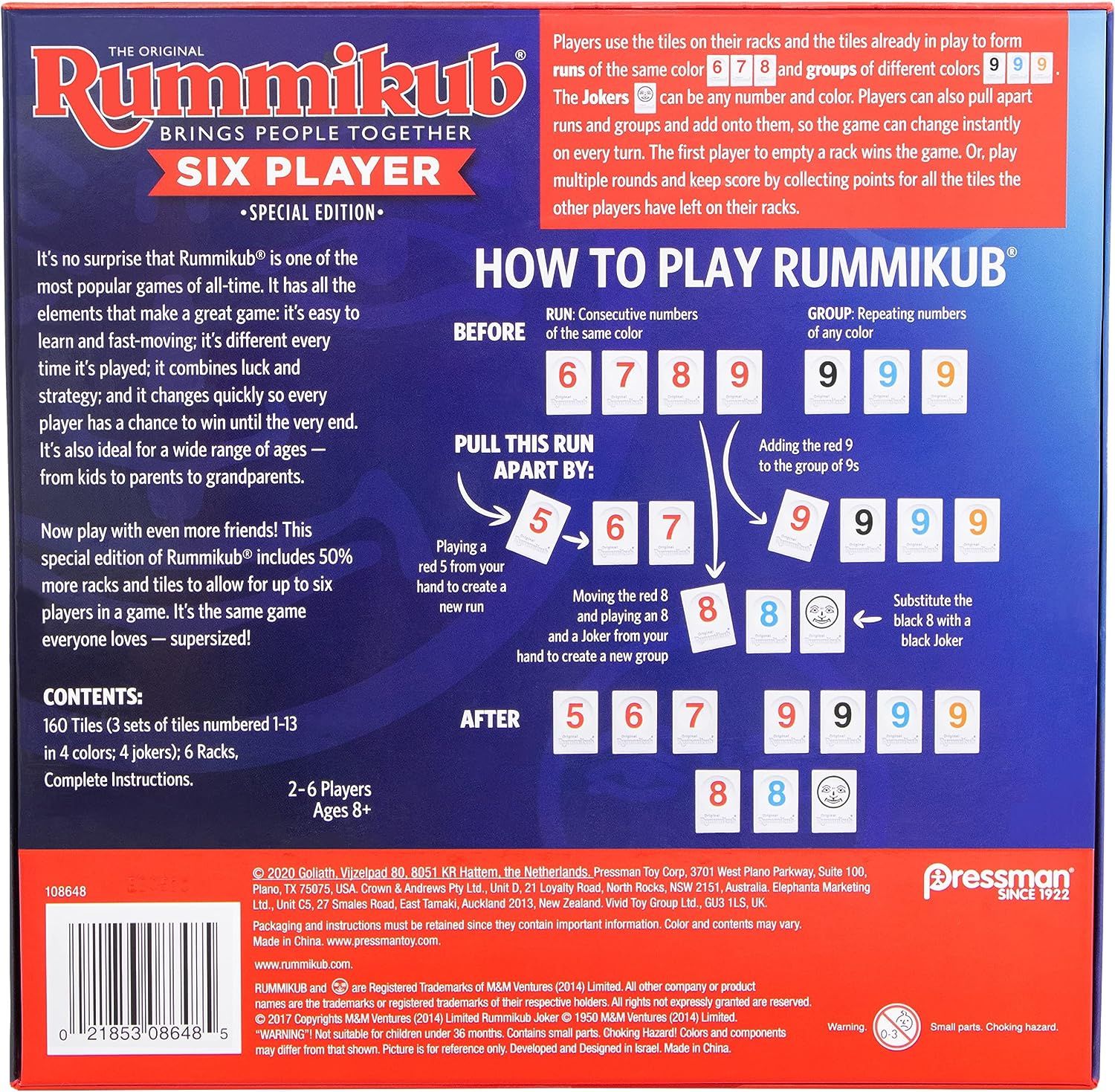 Rummikub Six Player Edition - The Classic Rummy Tile Game - More Tiles ...