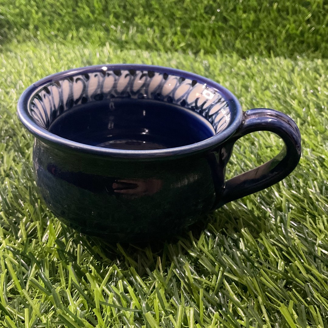 Stoneware Handpainted Cobalt Blue Abstract Pattern Coffee Mug Tea Cup ...