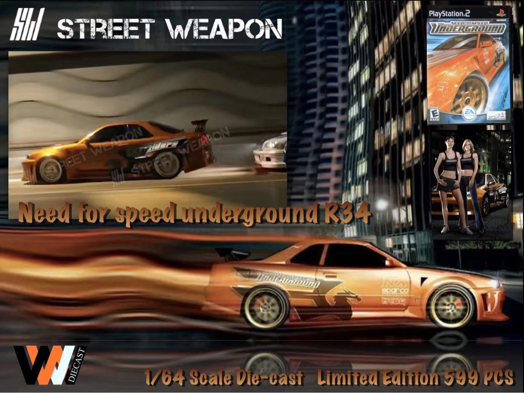 Street Weapon 1/64 Skyline R34 GT-R Need for Speed Underground, Hobbies ...