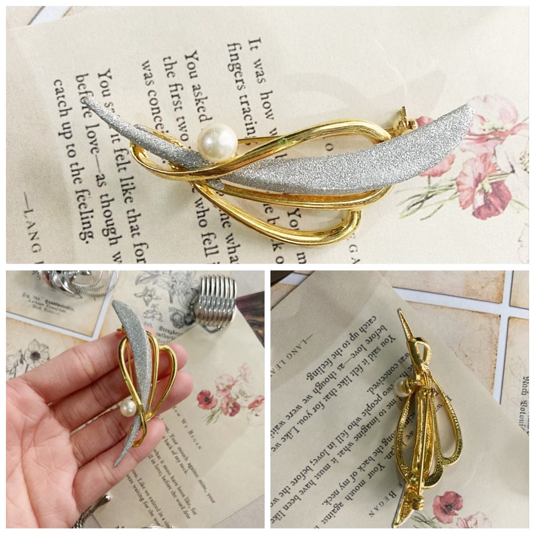 Two Tone Pin With Real Pearl, Women's Fashion, Jewelry & Organizers ...