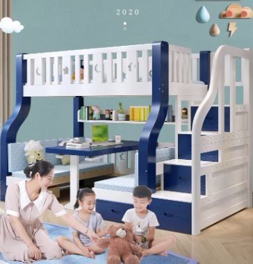 Upper bed and lower table empty bunk bed adult small apartment elevated ...