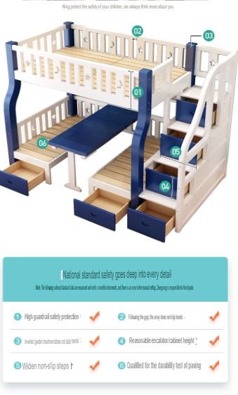 Upper bed and lower table empty bunk bed adult small apartment elevated ...