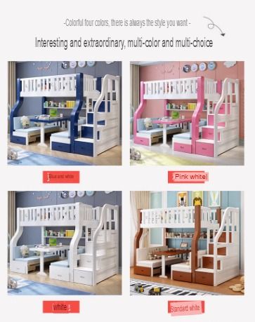 Upper bed and lower table empty bunk bed adult small apartment elevated ...