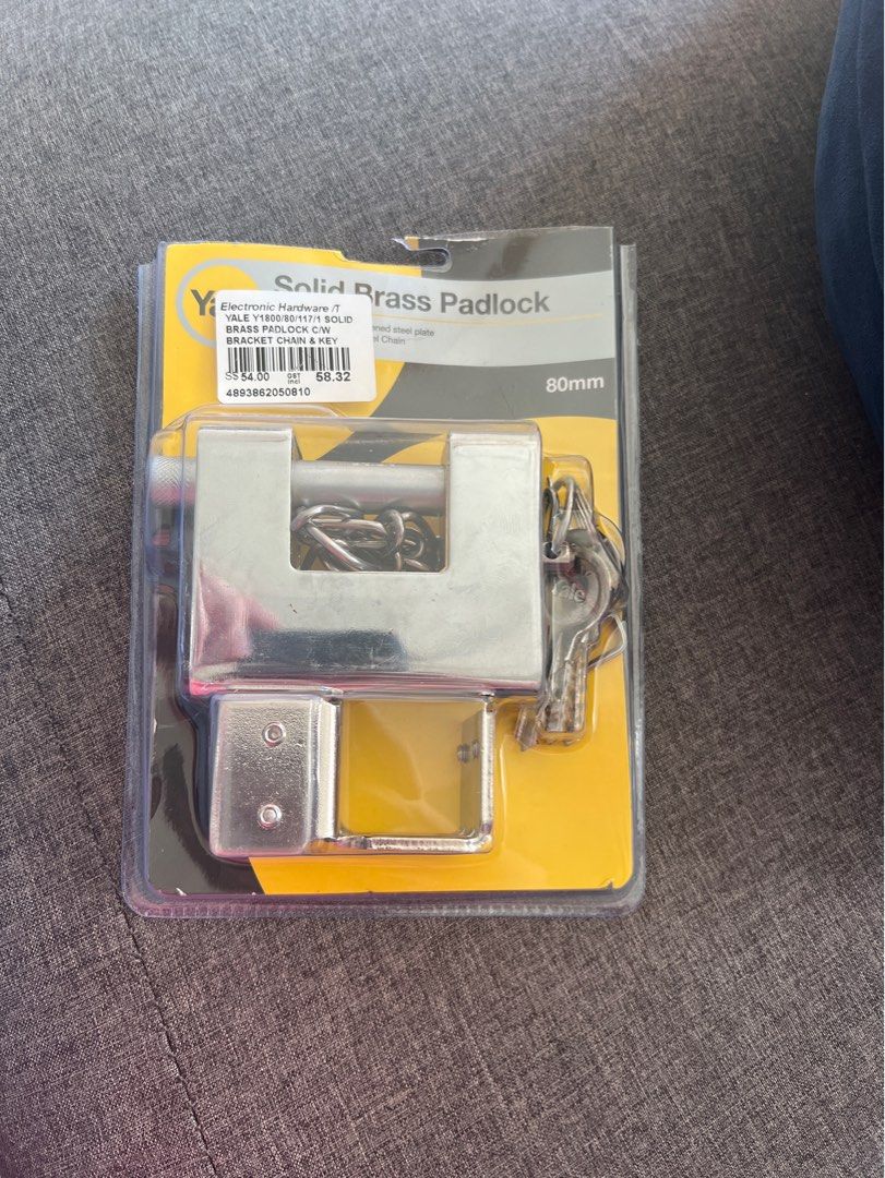 Yale Solid Brass Padlock comes with chain and bracket, Furniture & Home ...