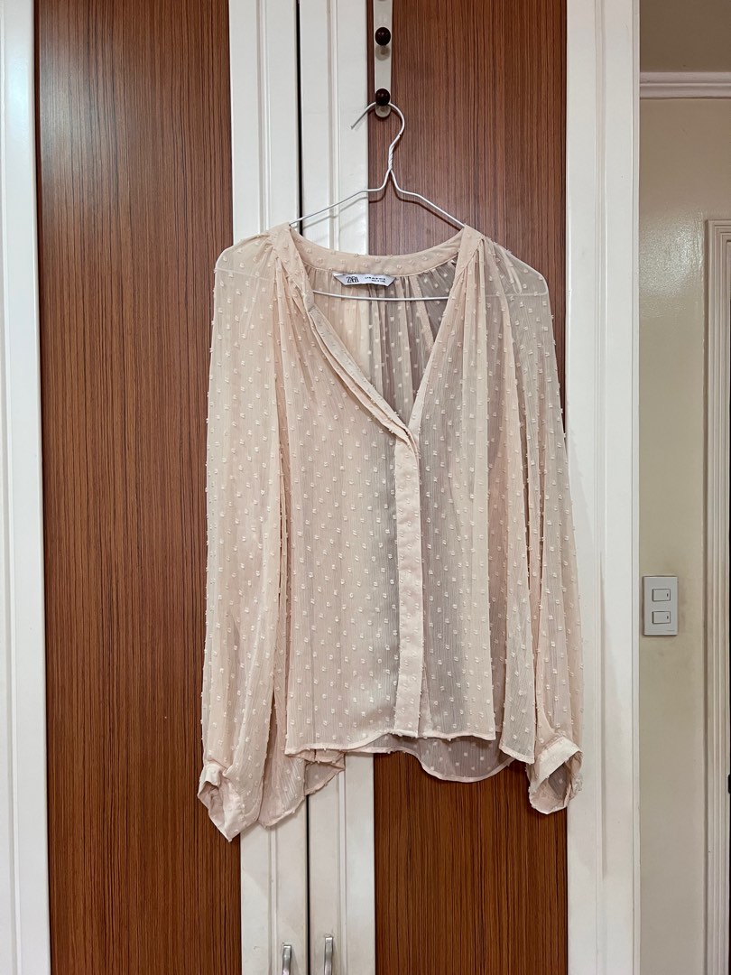 Zara Pale Pink Sheer Top on Carousell