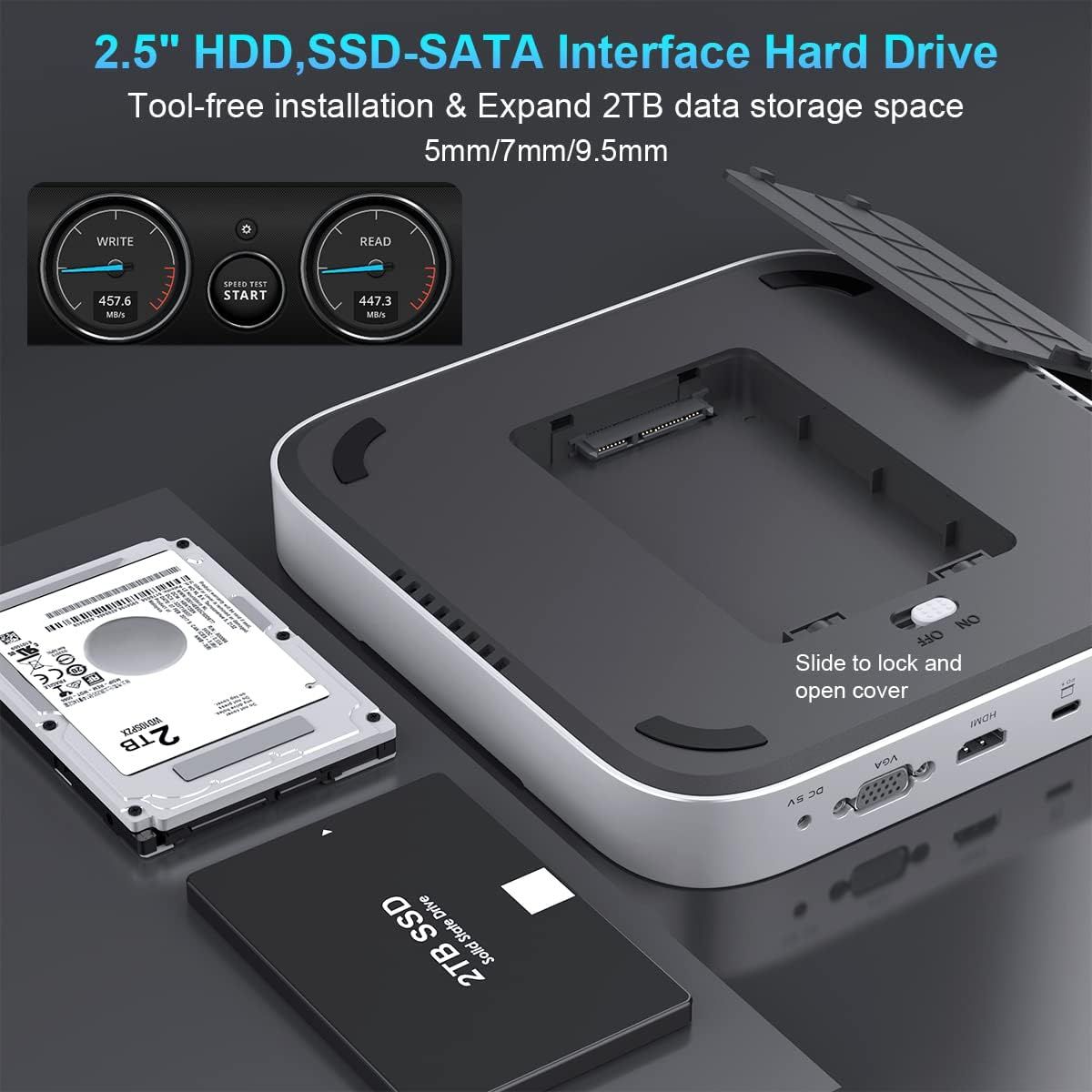 12 in 1 Mac Mini Dock with Hard Drive Enclosure (HDMI+VGA), Type-C ...