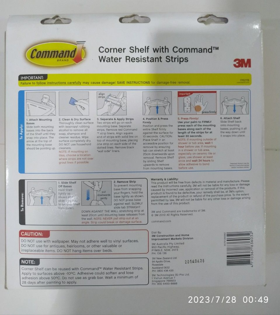 3M Command Bathroom Plate Shelf, Hold up to 3kg, Furniture & Home ...