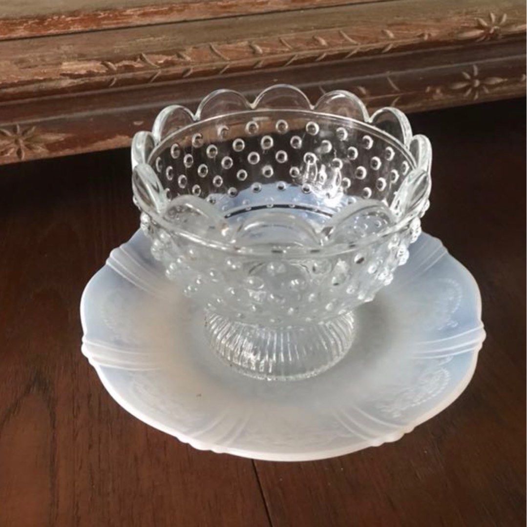 4 vintage pressed glass saucers lot - Macbeth Evans, Indiana glass and ...