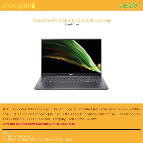 ACER Swift 3 SF316-51-56QK Laptop (Steel Grey), Computers & Tech ...