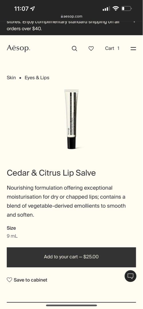 AESOP Cedar & Citrus Lip Salve, Beauty & Personal Care, Face, Face Care ...
