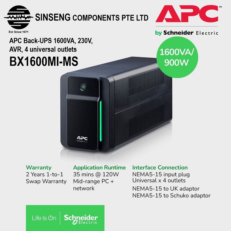 APC UPS 1600 Back-Ups 1600VA, 230V, AVR, 4 universal Outlets, For ...