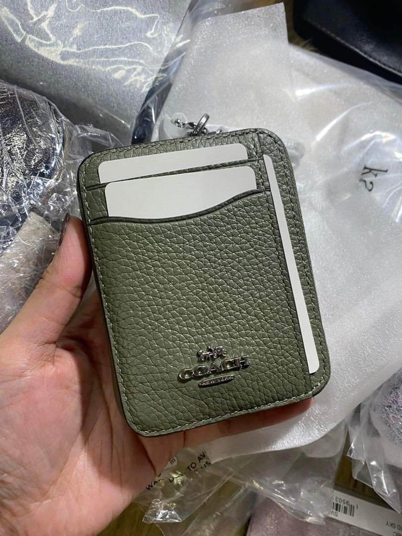 Authentic Coach Zip Card Case Wallet in Dark Sage on Carousell