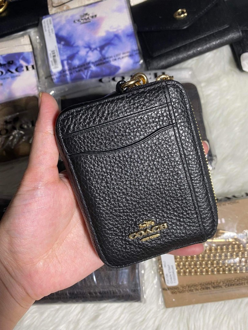 Authentic Coach Zip Card Case Wallet in Black, Luxury, Bags & Wallets ...