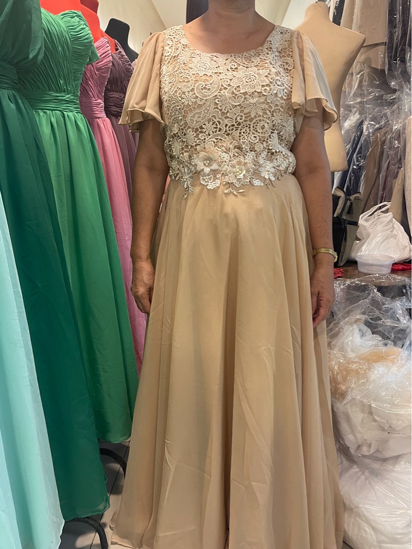 Brown (Mocha) Mother / ninang gown, Women's Fashion, Dresses & Sets ...