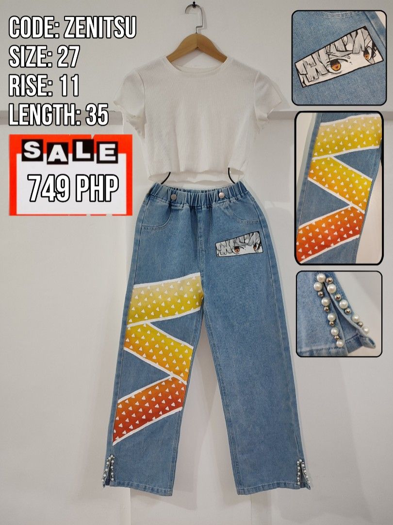 DEMON SLAYER (ZENITSU) HAND-PAINTED PANTS, Women's Fashion, Dresses ...