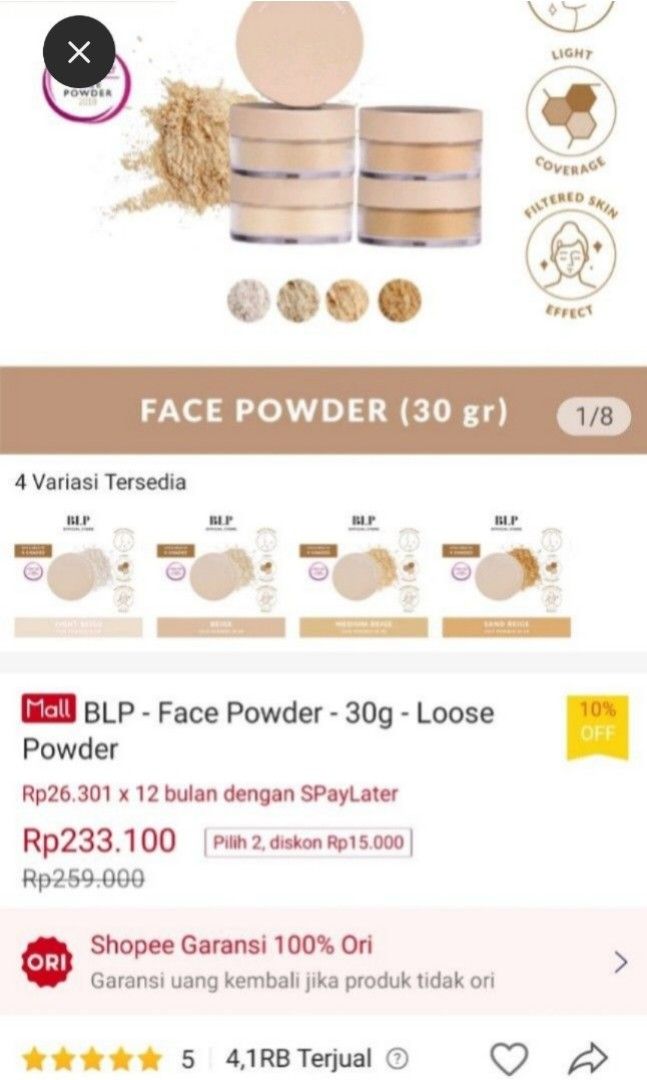 Face Powder Loose Powder 30gr Sand Beige - Bedak Tabur by BLP BY LIZZIE ...