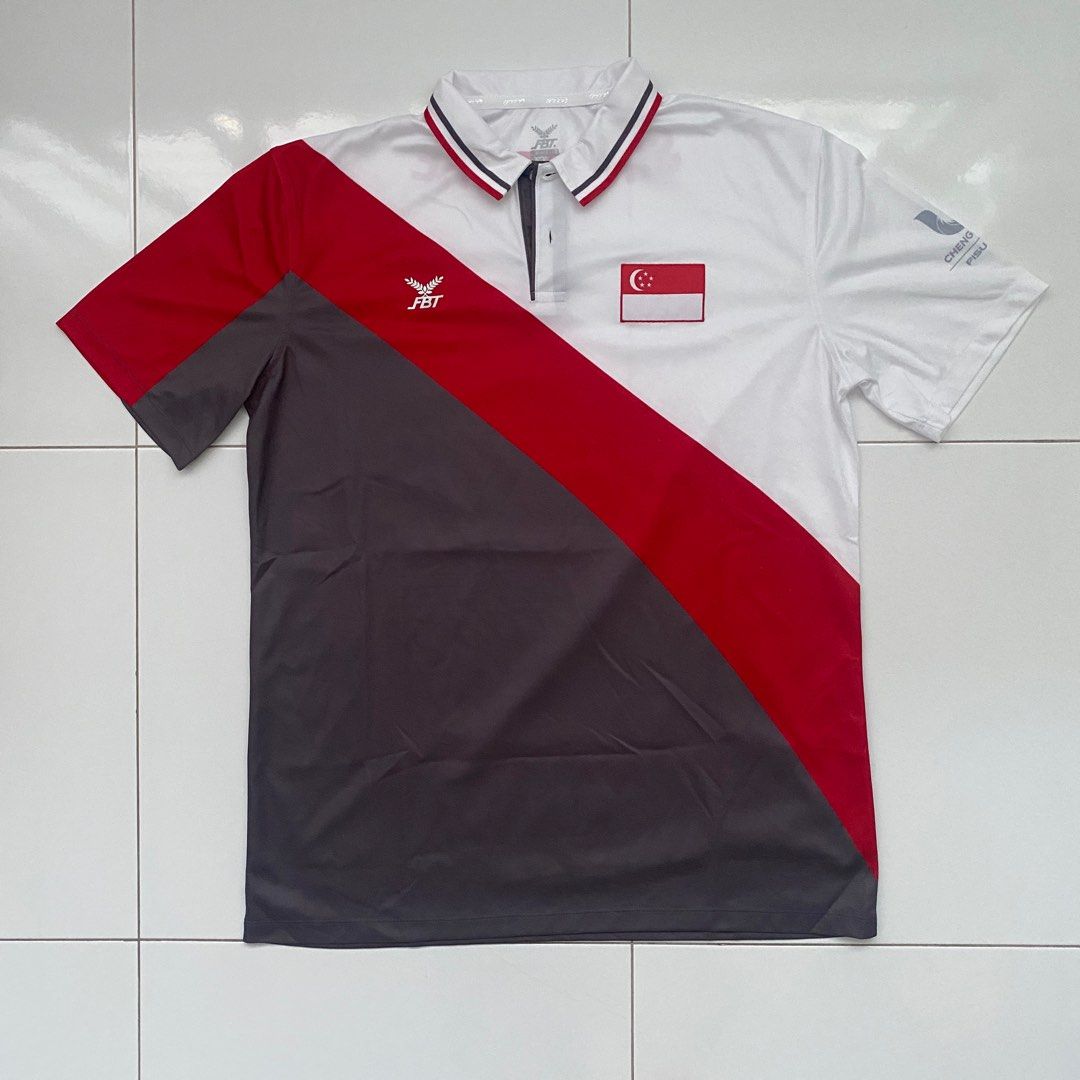 FBT Singapore Contingent Polo Tee World University Games Chengdu 2021 2023 t shirt red white ...