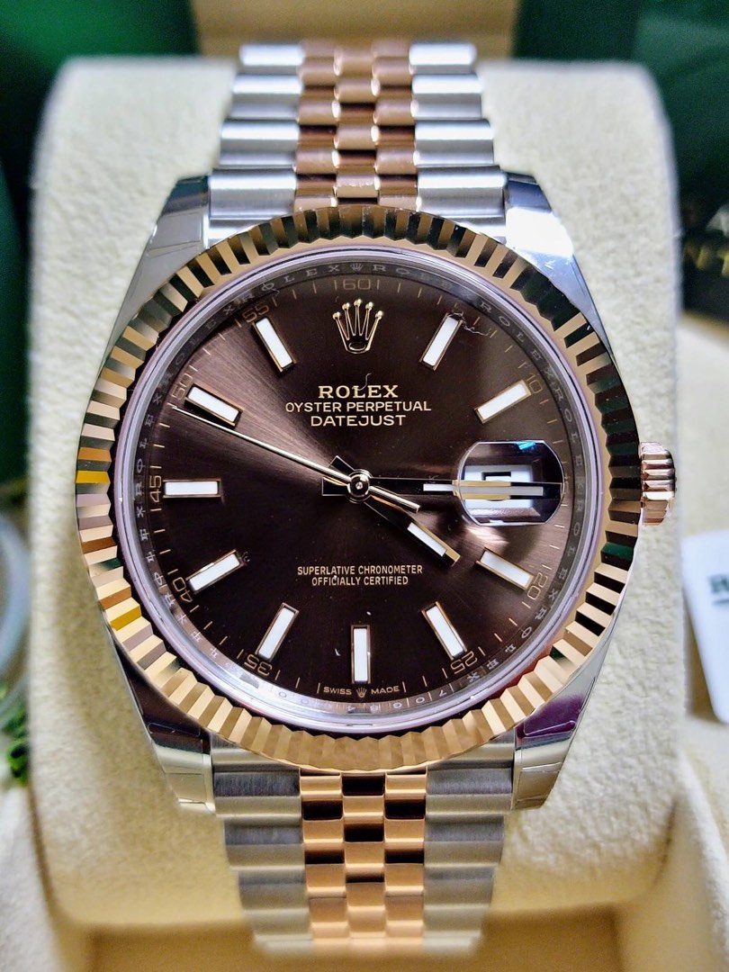 F/S/T: Brand New Rolex Datejust 41mm in Choco Dial, Everose Gold Fluted ...