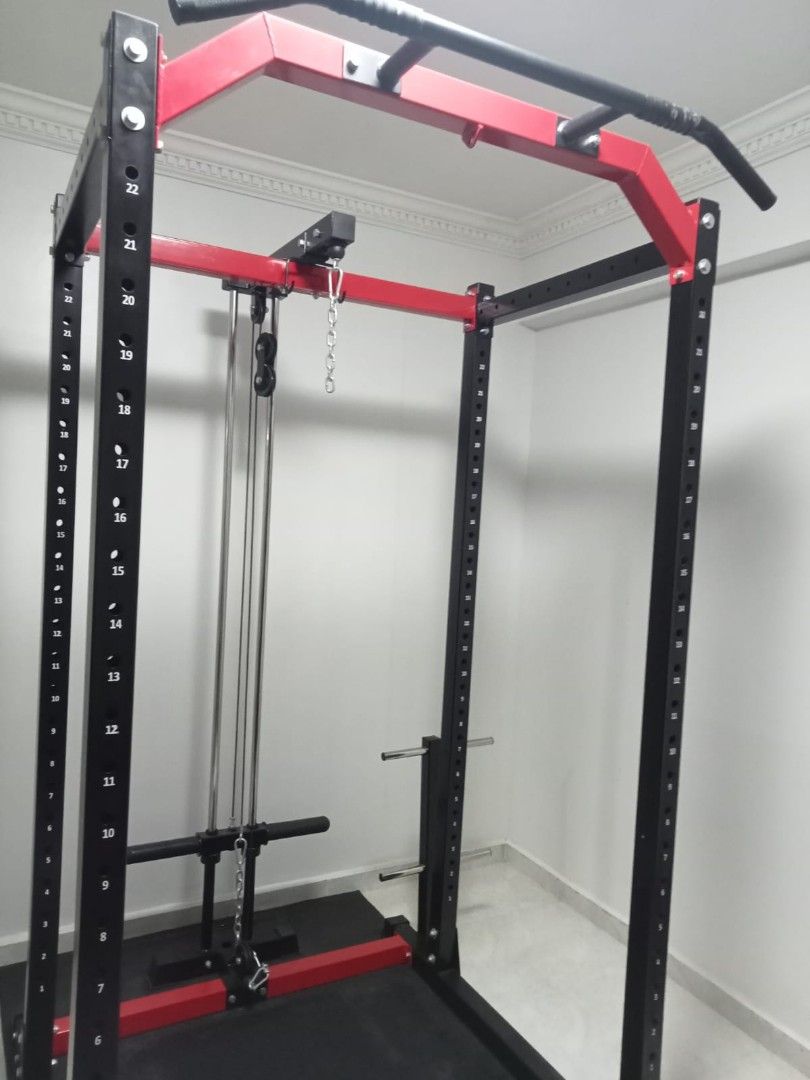 Full Power Rack with Lats Cable Machine (and Add Ons), Sports Equipment ...