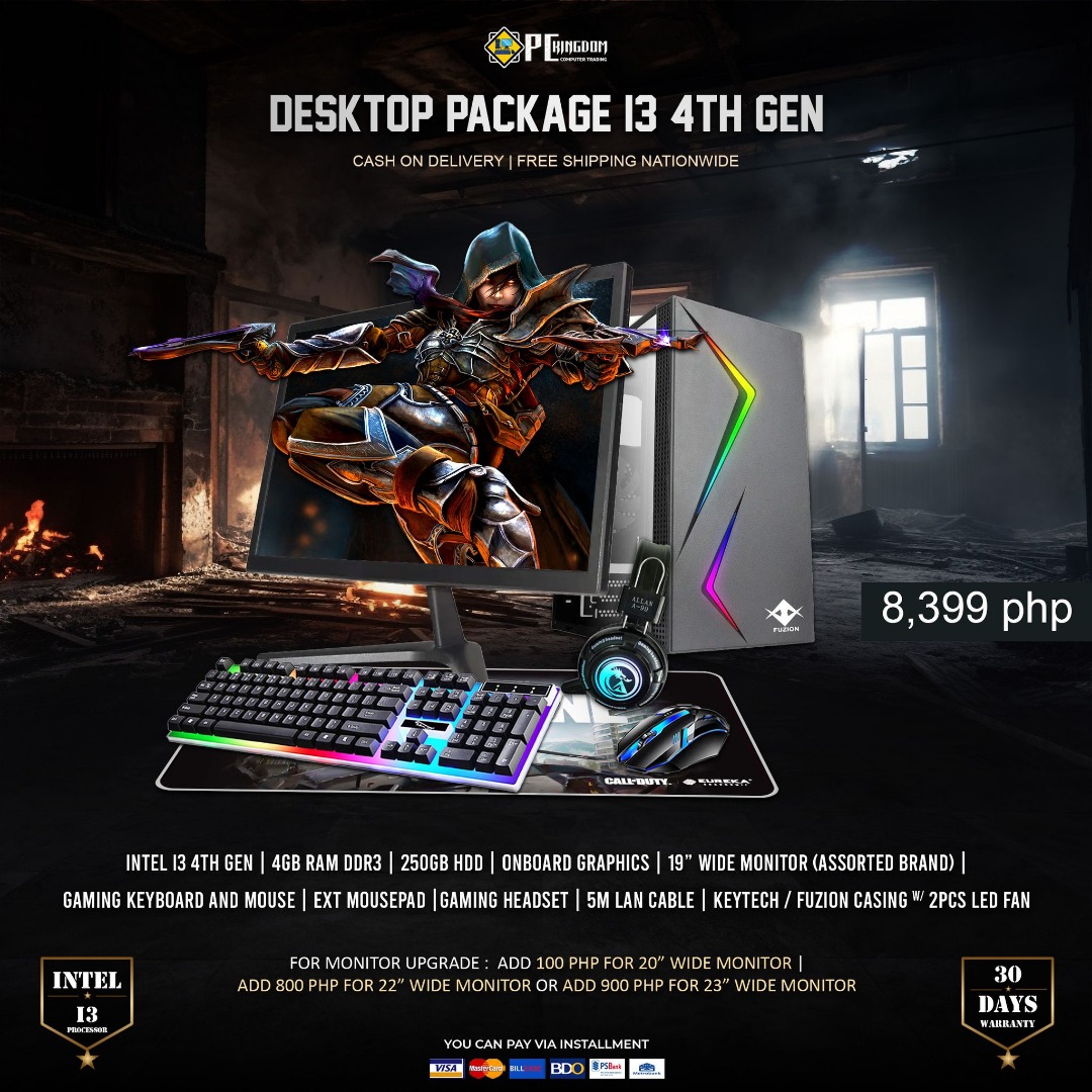 GAMING COMPUTER SET i3 4TH GEN 4GB RAM 250GB HDD19 WIDE MONITOR ...
