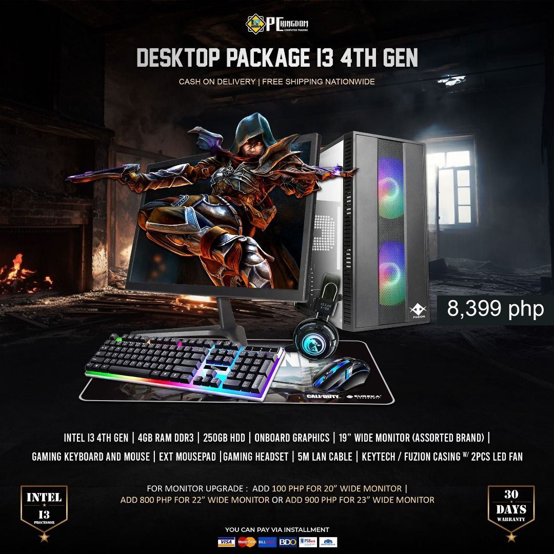 GAMING COMPUTER SET i3 4TH GEN 4GB RAM 250GB HDD19 WIDE MONITOR ...