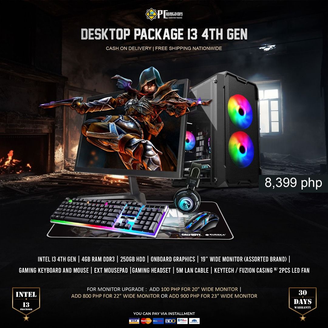 GAMING COMPUTER SET i3 4TH GEN 4GB RAM 250GB HDD19 WIDE MONITOR ...