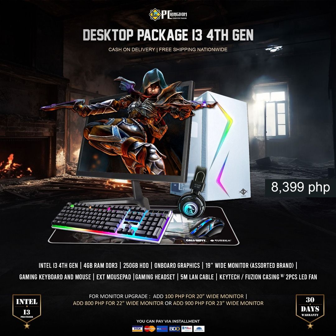 GAMING COMPUTER SET i3 4TH GEN 4GB RAM 250GB HDD19 WIDE MONITOR ...
