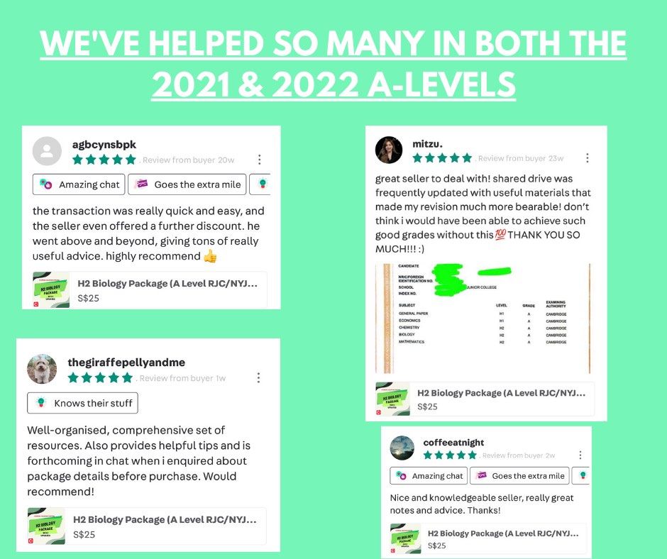 H2 Biology Package (A Level RJC/NYJC/HCI Summary/Notes/Topical Practice ...