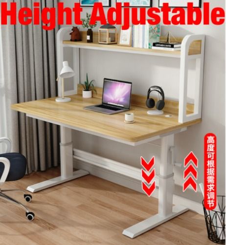 Height Adjustable Study Table with Bookshelf, Furniture & Home Living ...
