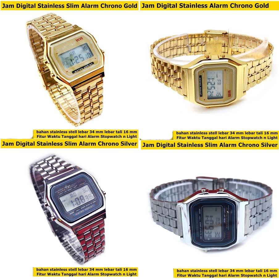 Jam Slim Digital Alarm Chrono Stainless, Fesyen Pria, Jam Tangan di ...