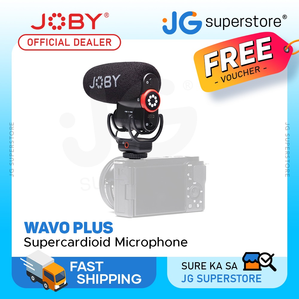 JOBY Wavo Plus On-Camera Supercardioid Microphone with 30 Hrs Runtime, Foam Windscreen, 3.5mm ...