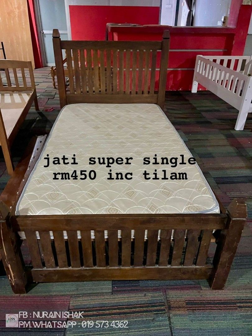 Katil Super Single Jati Siap Tilam, Furniture & Home Living, Furniture ...