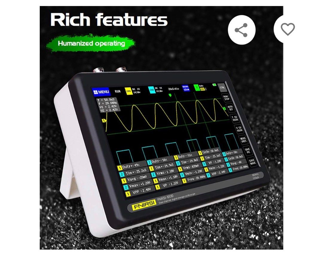 KKmoon ADS1013D Oscilloscope, 7 Inch 800 x 480 Color TFT LCD Touching ...