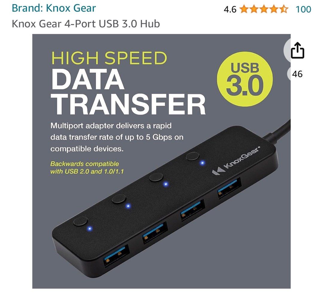 Knox Gear 4-Port USB 3.0 Hub, Computers & Tech, Parts & Accessories ...