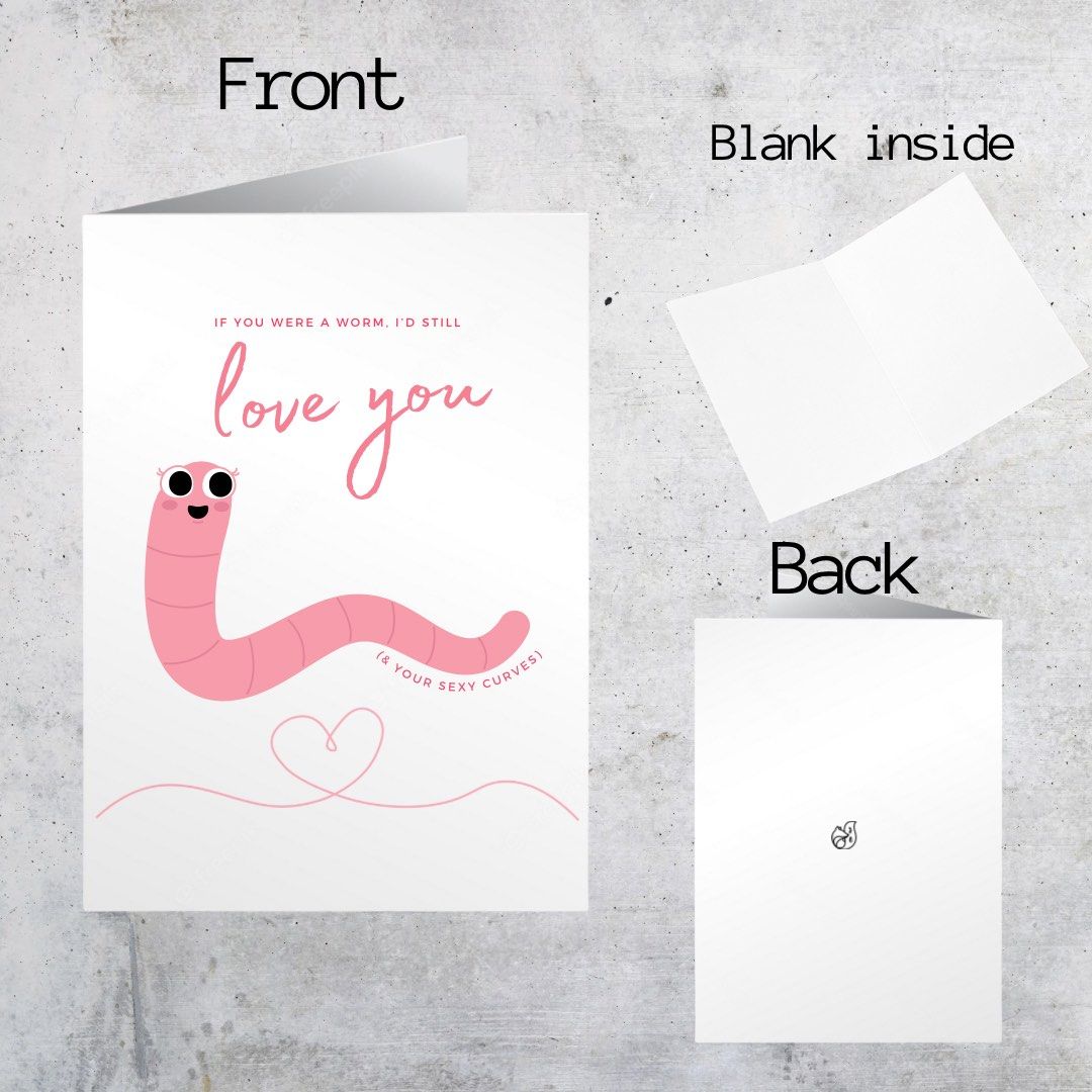 Love worm couple greeting Valentine’s Day anniversary card, Hobbies ...