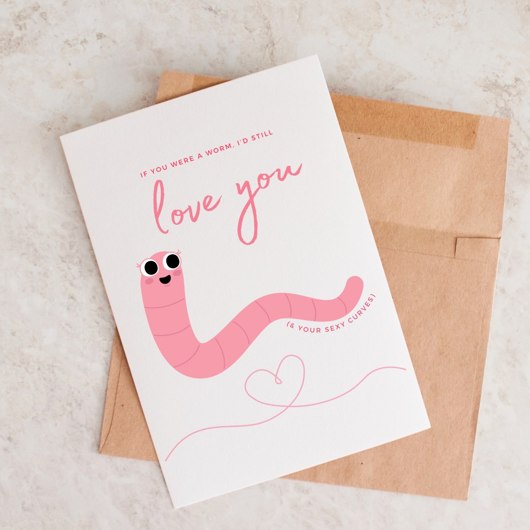 Love worm couple greeting Valentine’s Day anniversary card, Hobbies ...